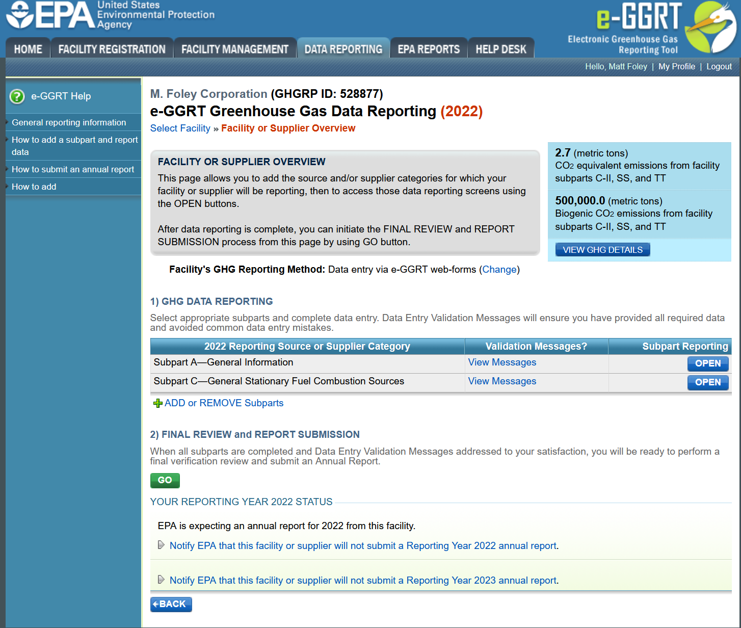 How to Submit an Annual Report | GHG HelpDesk
